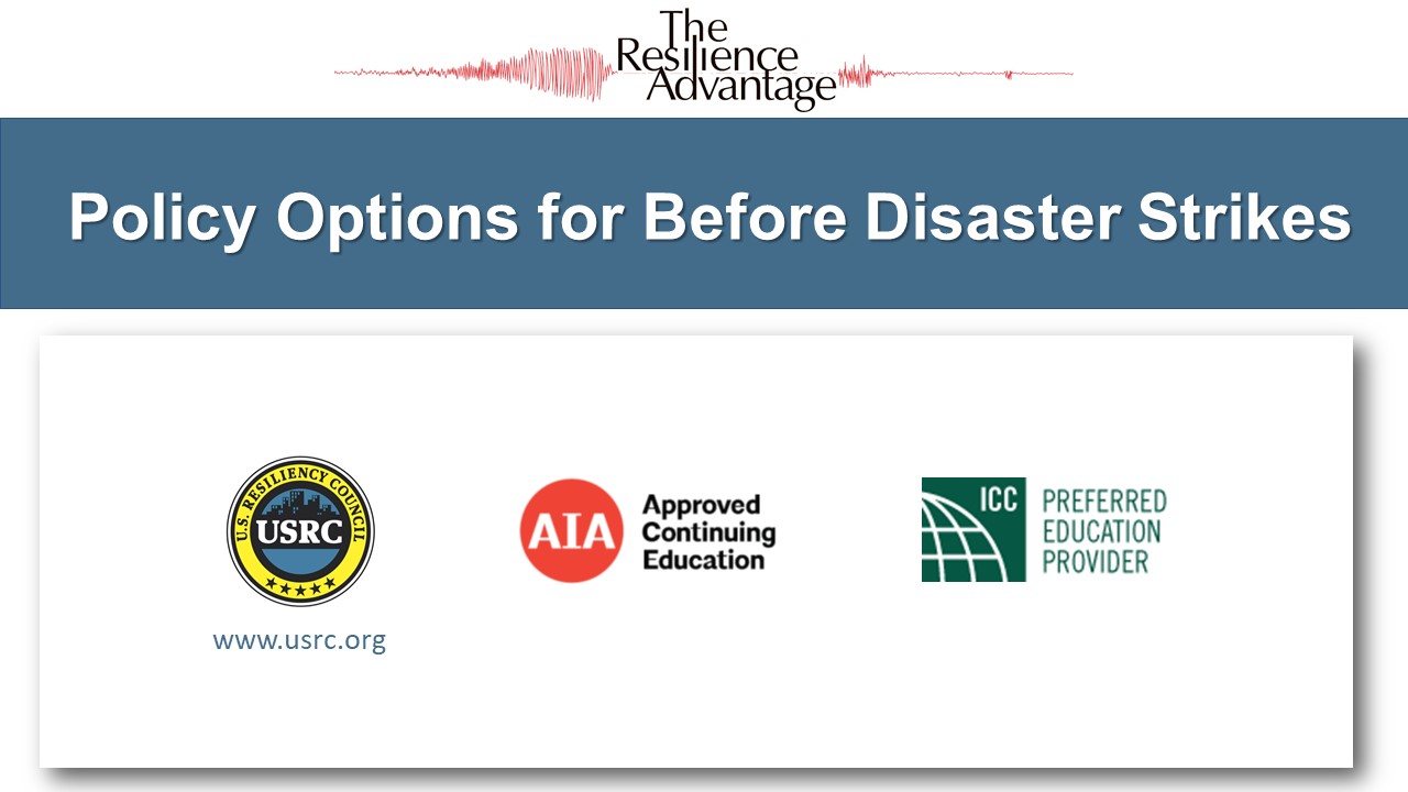 TRA Course 8: Policy Options for Before Disaster Strikes - US ...